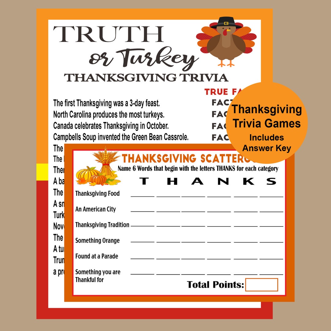 Thanksgiving Games, Friendsgiving Games, Turkey Trivia Game ...