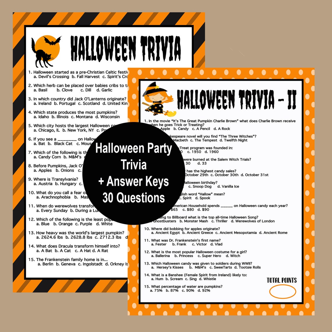Halloween Trivia Games Halloween Party Games Teen Games - Etsy