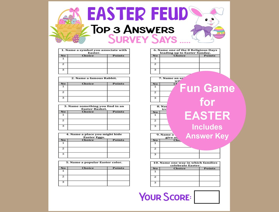 Easter Family Feud Trivia Game Easter Trivia Game Easter - Etsy Canada