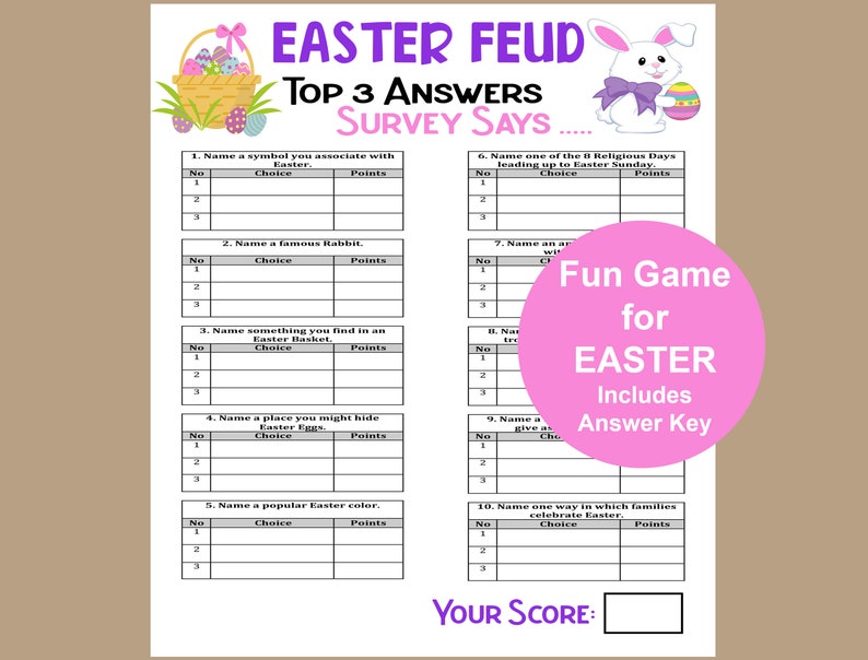 Easter Family Feud Trivia Game Easter Trivia Game Easter - Etsy Canada