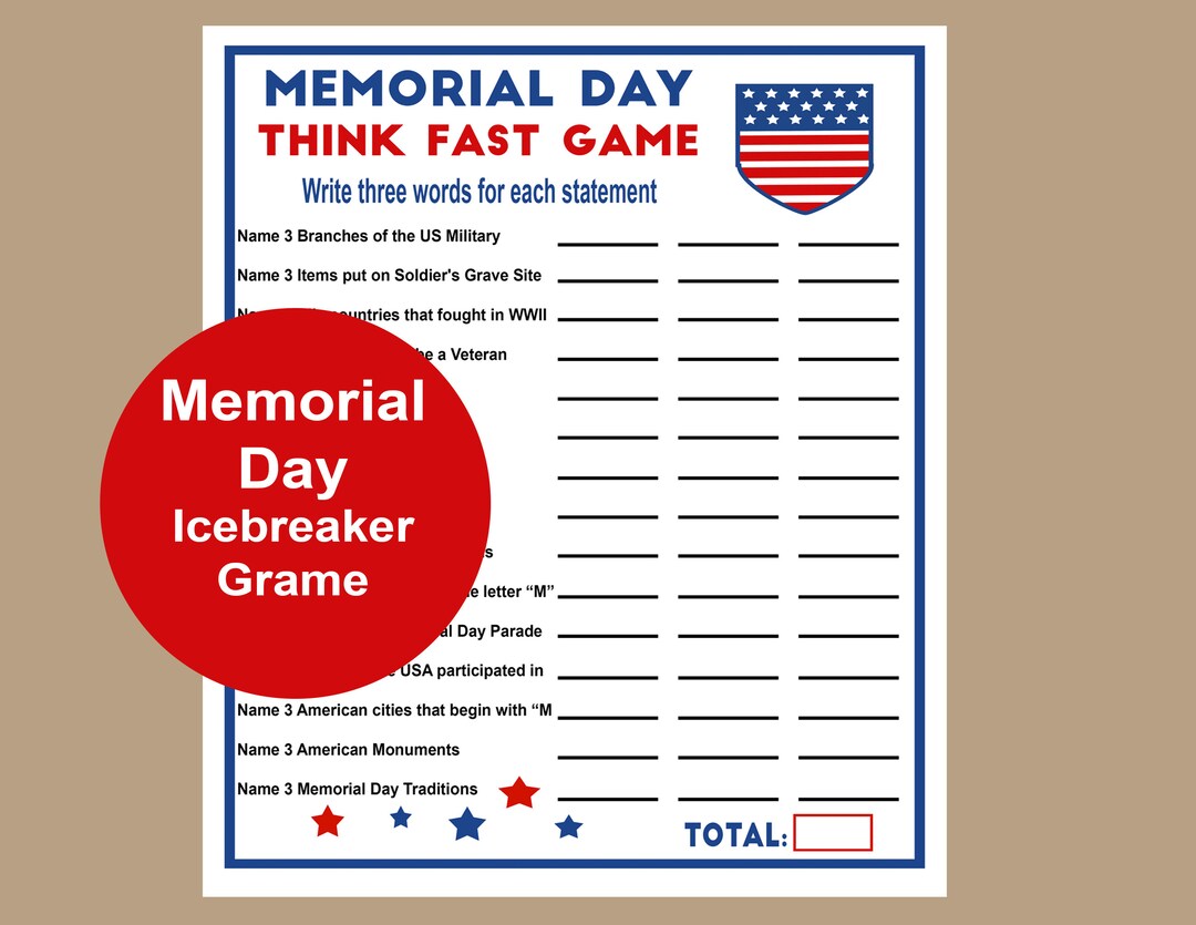 Memorial Day Game, Memorial Day Trivia Game, Memorial Day Think Fast ...