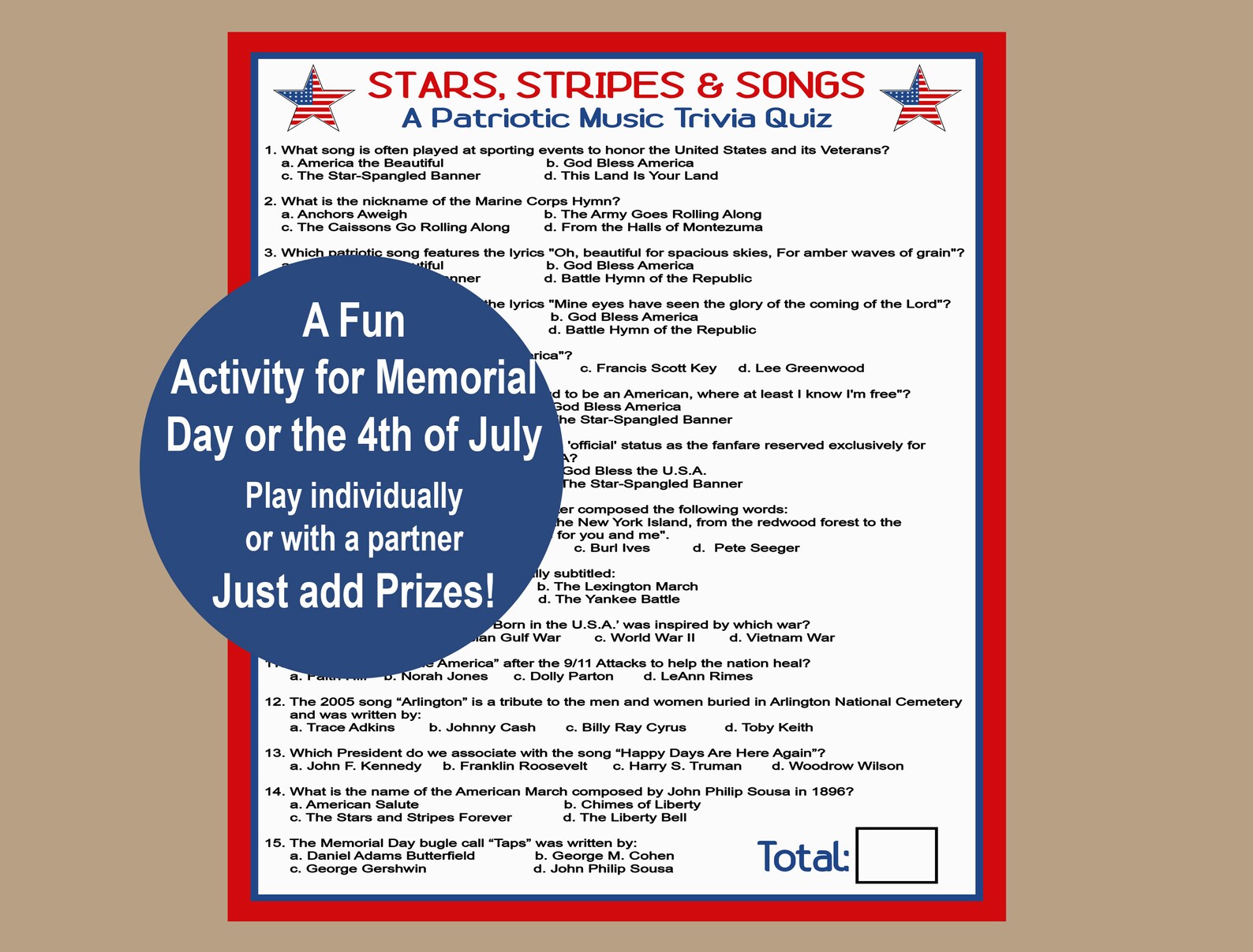 4th of July Trivia Games, Memorial Day Music Trivia, Independence Day ...