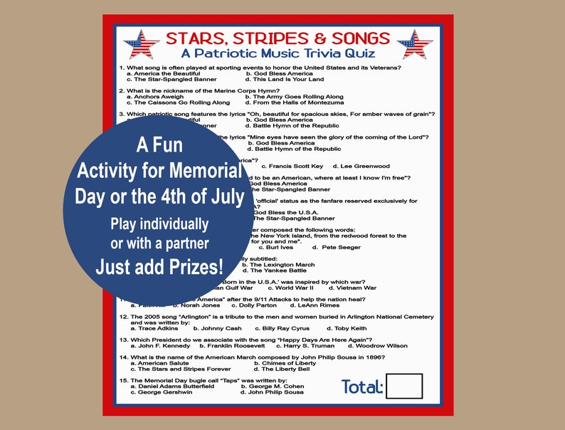 4th of July Trivia Games, Memorial Day Music Trivia, Independence Day ...