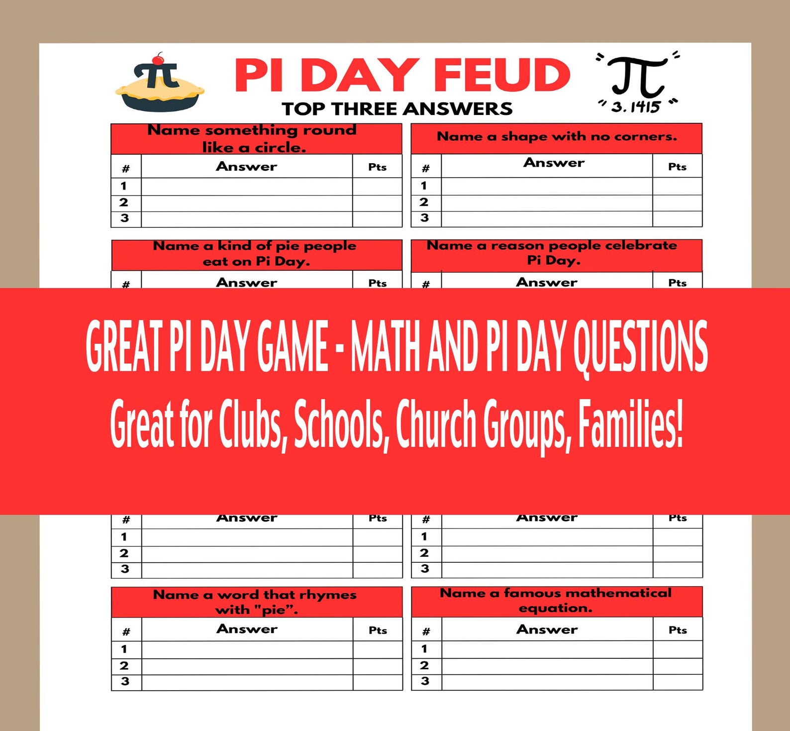 Pi Day Family Feud Game, Printable Pi Day Game for Kids and Adults ...