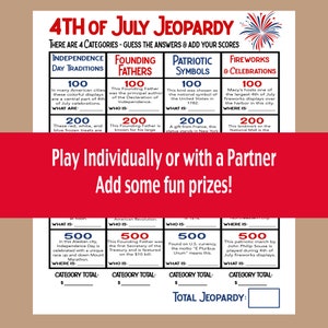 4th of July Jeopardy Game, 4th of July Trivia Game for Seniors, School ...