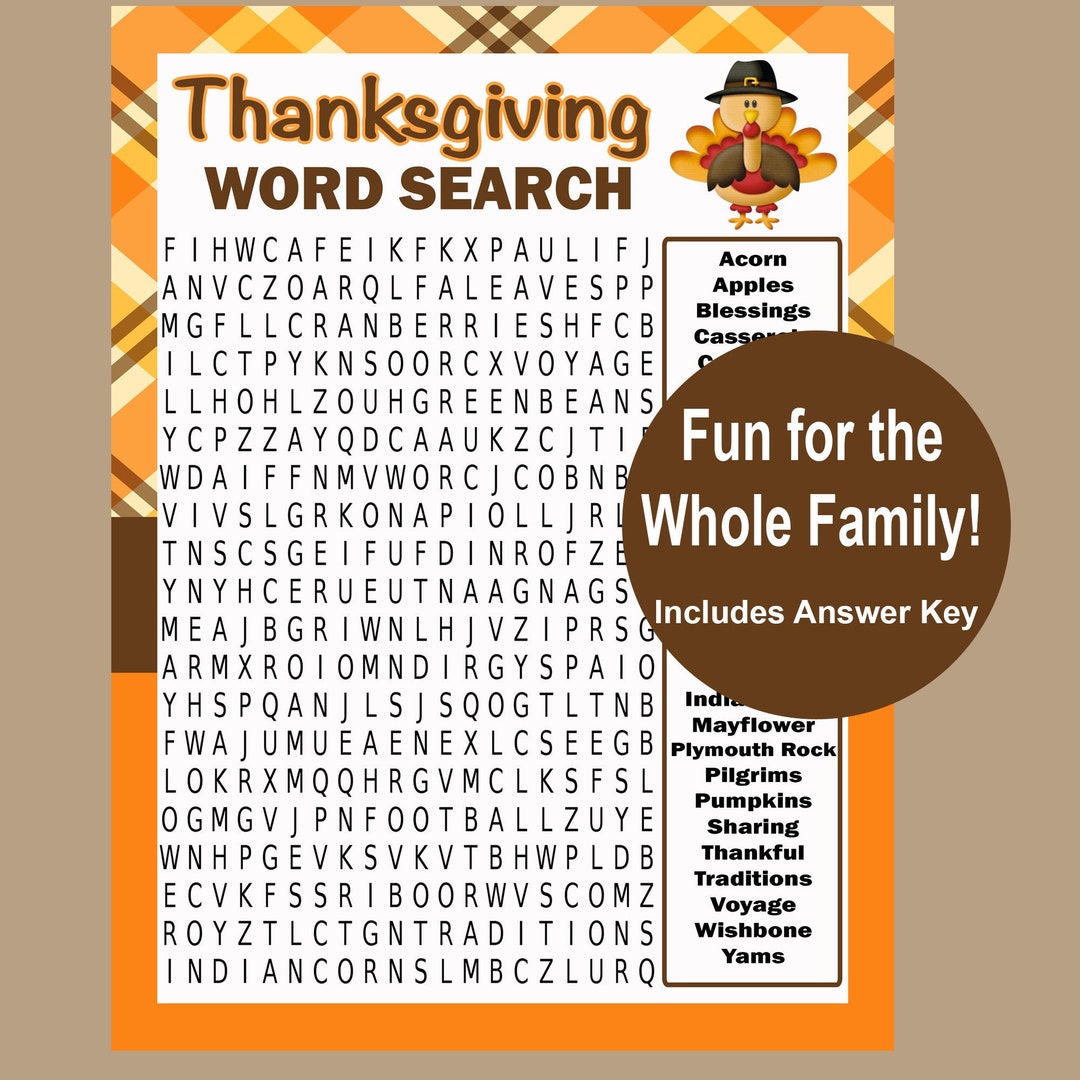 Thanksgiving Word Search, Thanksgiving Game for Kids, Fun Thanksgiving ...