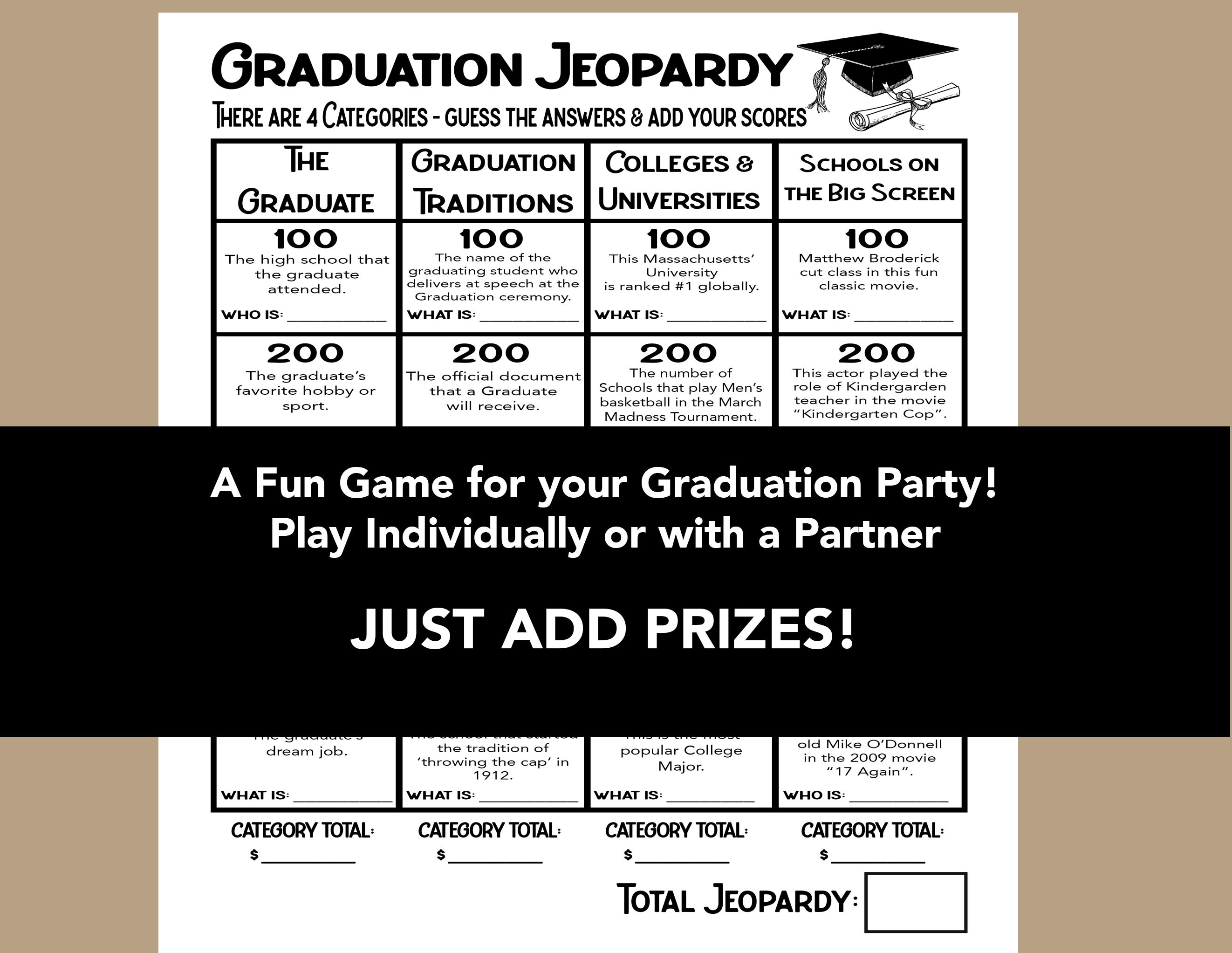 Graduation Jeopardy, Graduation Trivia Game, Graduation Quiz ...