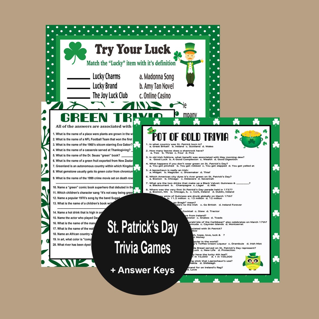 St Patricks Day Trivia Games, St Patricks Day Party Games, Green Trivia ...