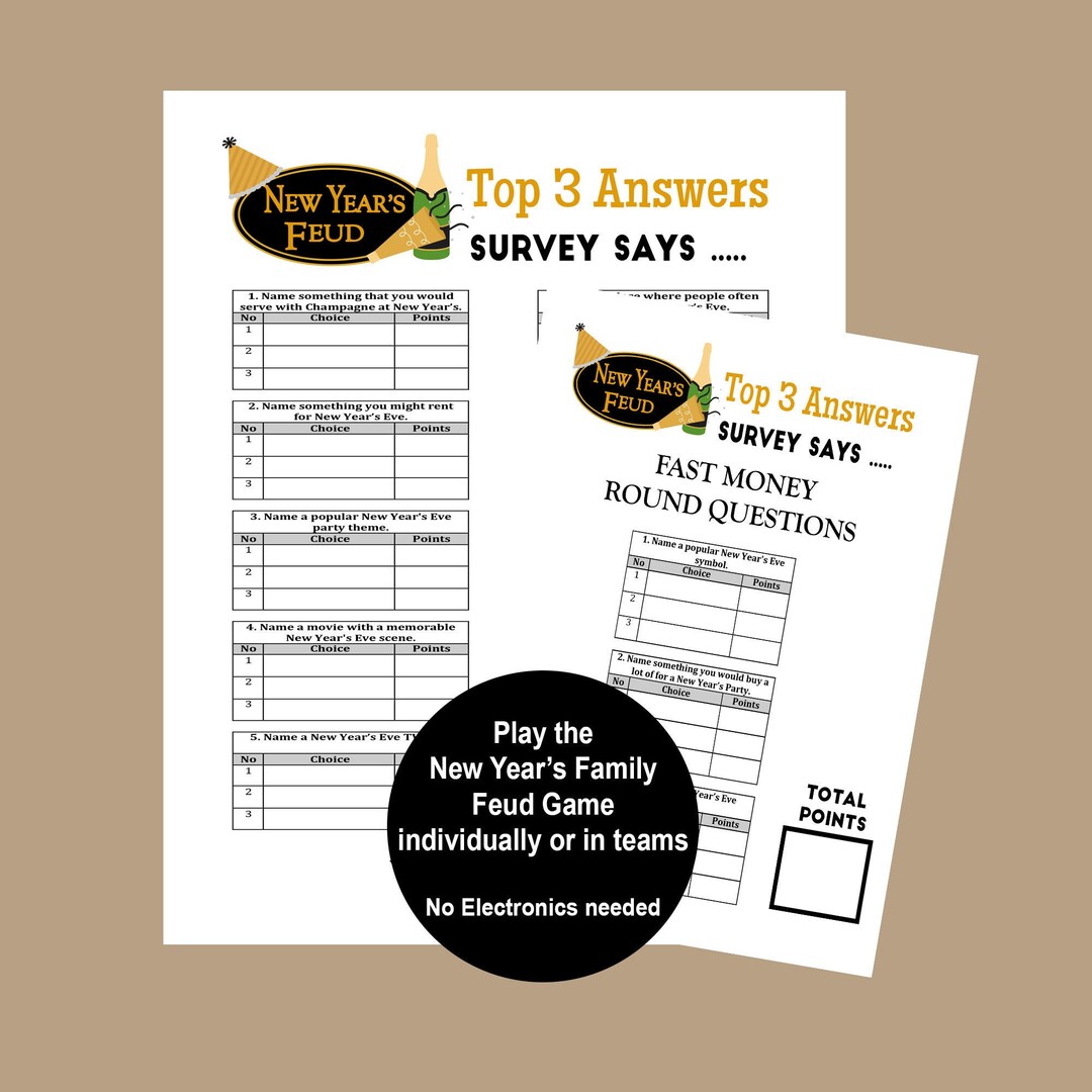 Family Feud New Years Game, New Years Party Game, Adult New Years Eve ...