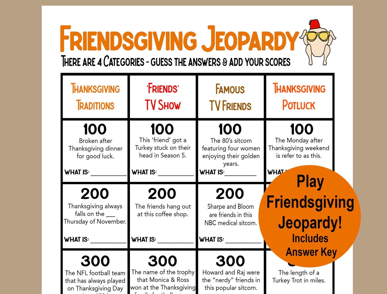 Friendsgiving Trivia Game Friendsgiving Jeopardy Game - Etsy