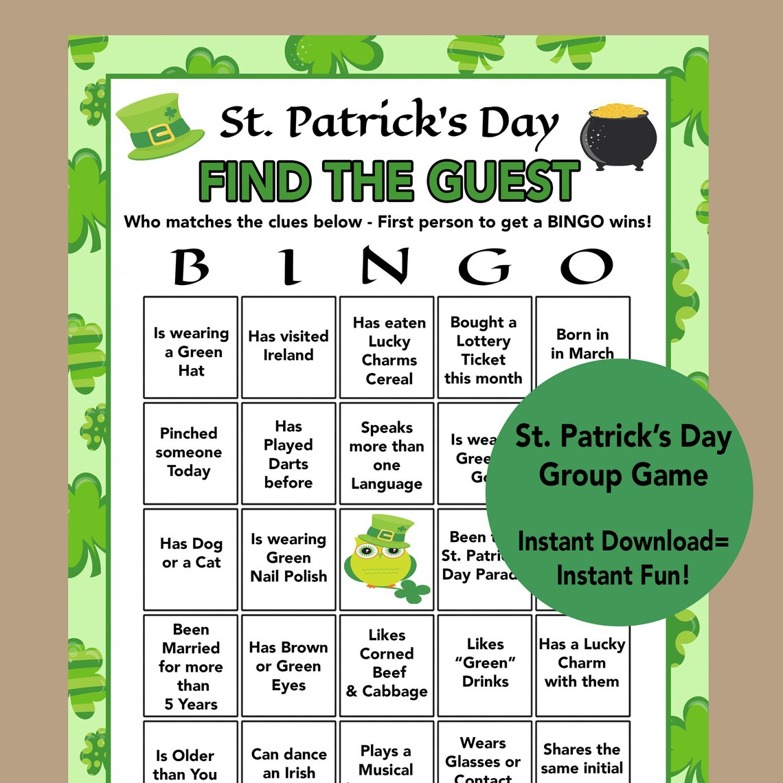 St Patricks Day Games, St Patricks Day Find the Guest Game, St Patricks ...