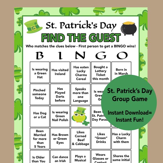 St Patricks Day Games St Patricks Day Find the Guest Game St - Etsy