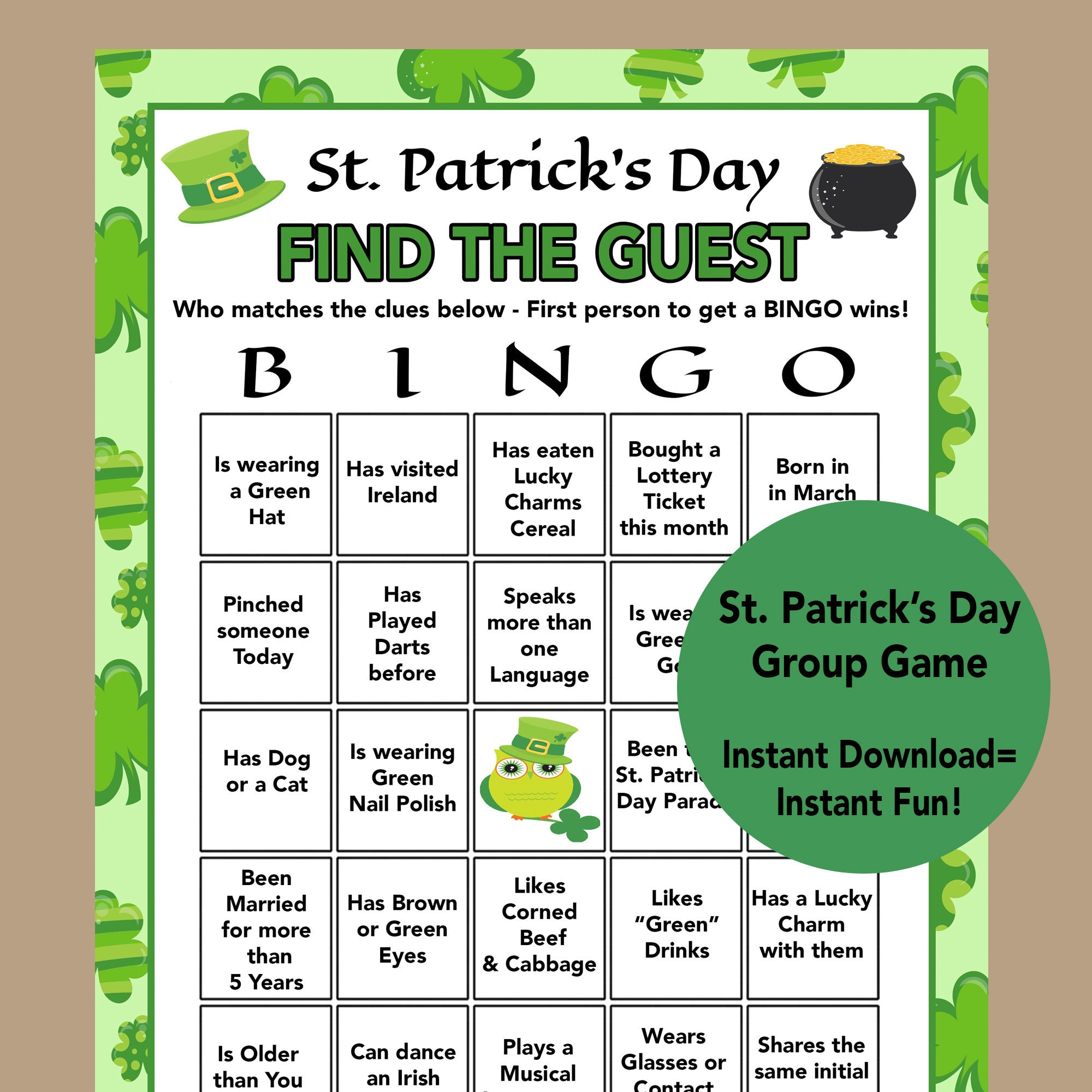 St Patricks Day Games, St Patricks Day Find the Guest Game, St Patricks ...