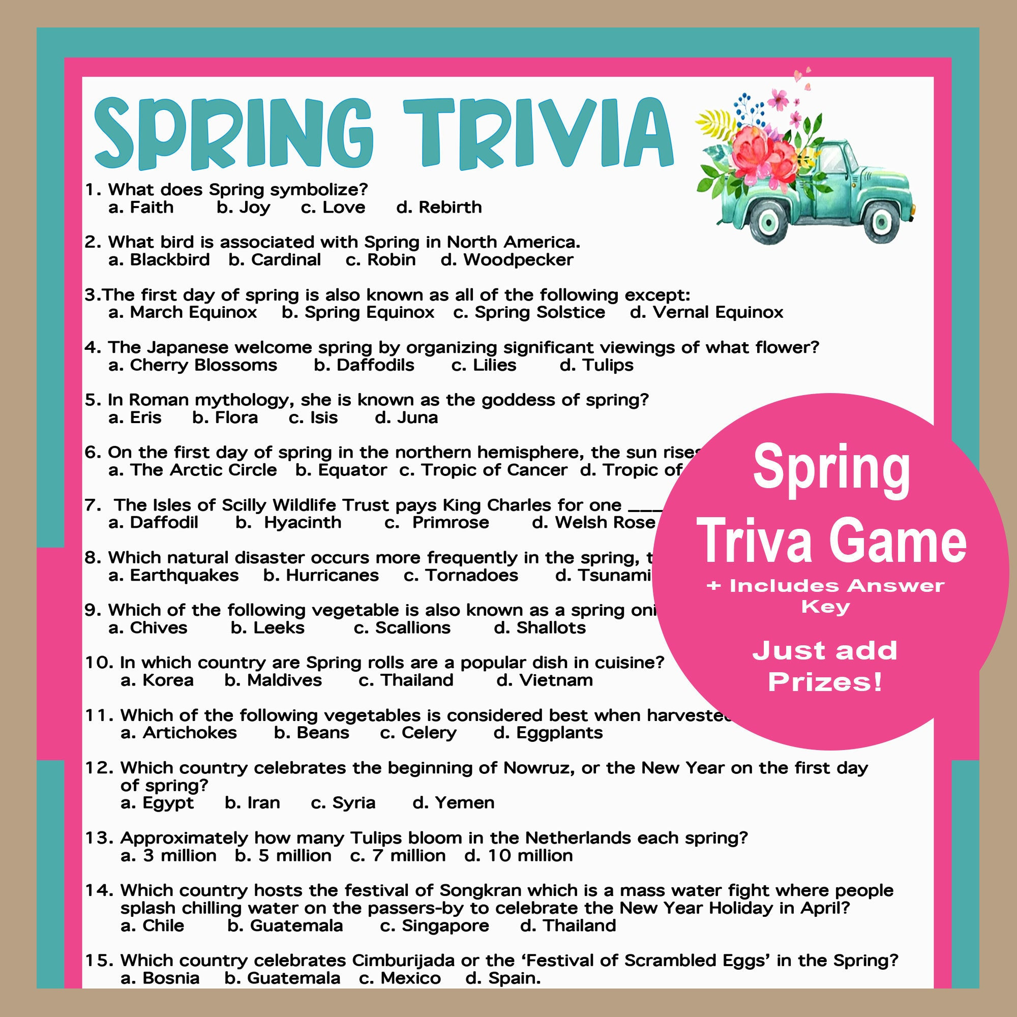 Spring Trivia Game Printable Spring Game Fun Spring Games - Etsy Canada