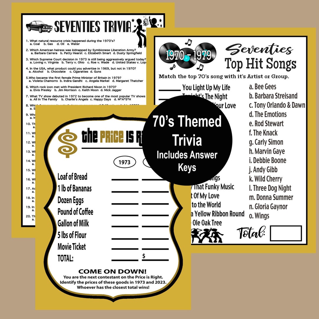 70s Trivia Games, 1973 Class Reunion Game, 1973 Trivia Games ...