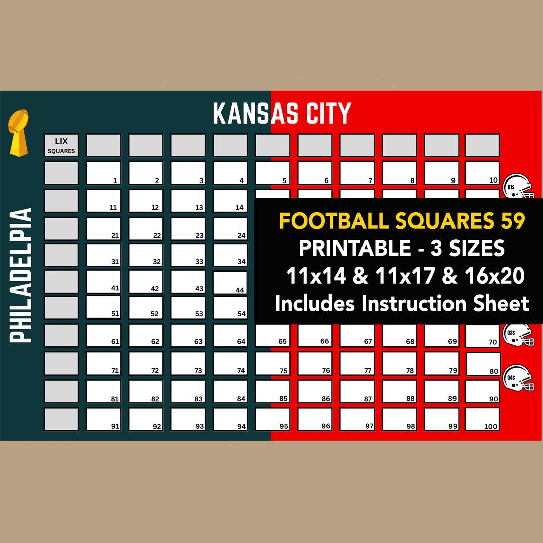 Super 59 Squares, 100 Super Big Game Squares, Football Pool Fundraiser ...