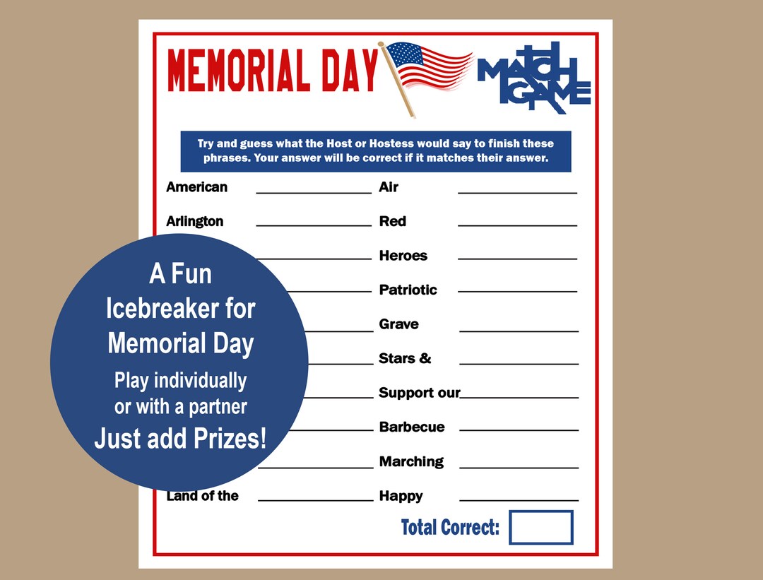 Memorial Day Finish the Phrase Game, Patriotic Games, Match Game, Word ...
