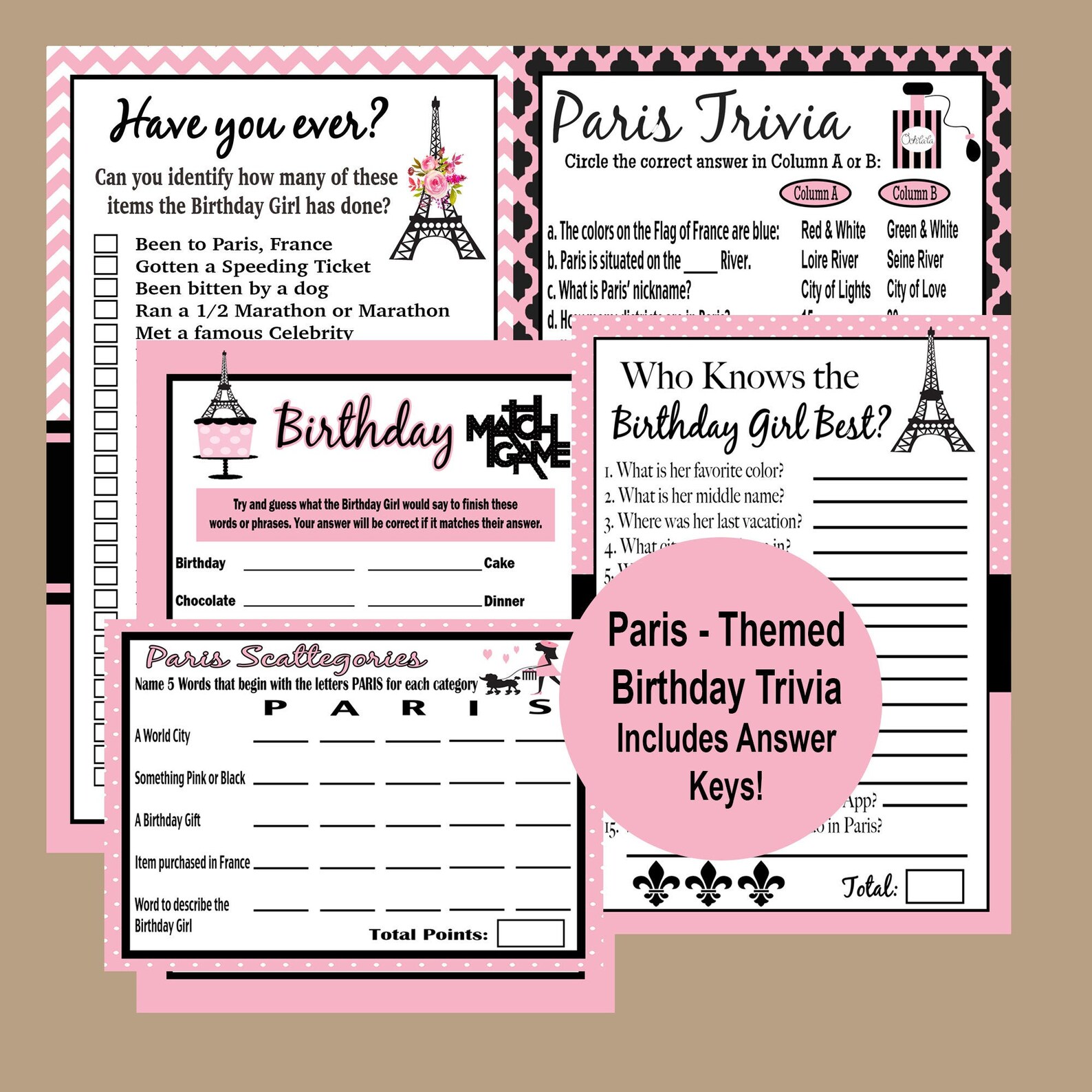 Birthday Games for Women Paris Theme Birthday Games - Etsy