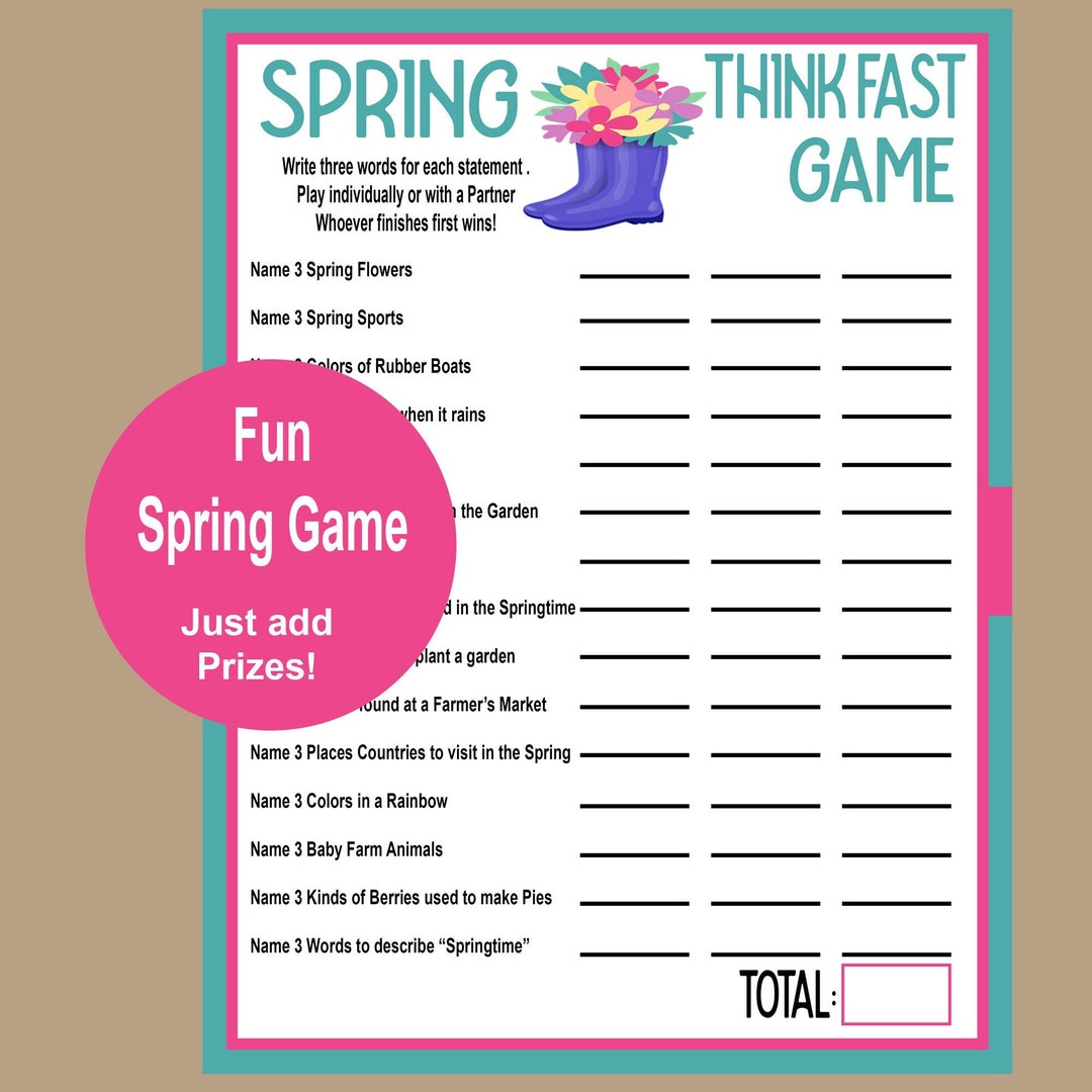 Spring Trivia Game, Think Fast Game, Spring Printable Games, Fun Spring ...