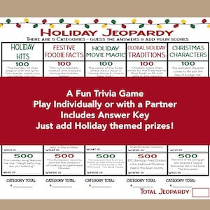 Holiday Trivia Game, Christmas Jeopardy, Holiday Jeopardy Trivia Game ...