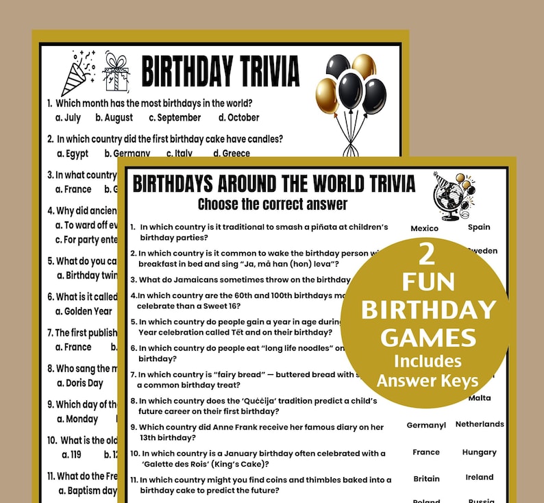 Birthday Trivia Game, Birthdays Around the World Triviafun Printable ...