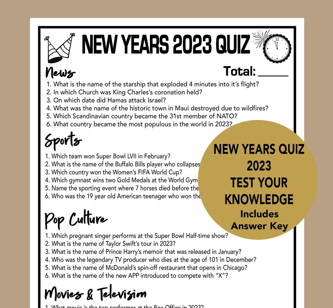 New Years Game, New Years Trivia Game, 2023 New Years Quiz, 2024 New ...