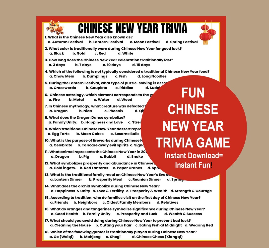Chinese New Year Trivia Game, Year of the Snake Game, Trivia for Lunar ...