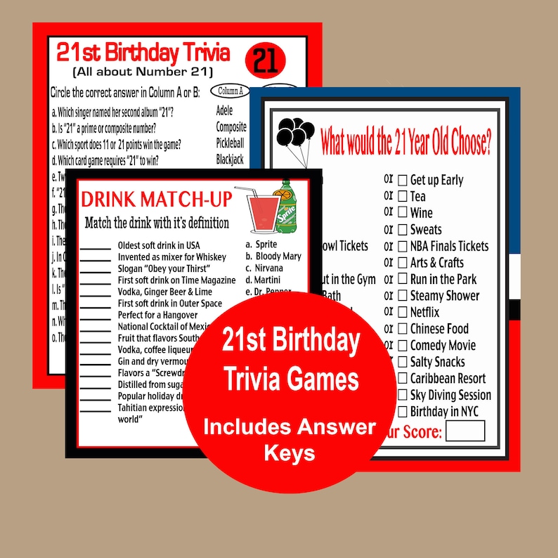 21st Birthday Games, 21st Trivia Games, 1999 Birthday Games, 21st Male ...