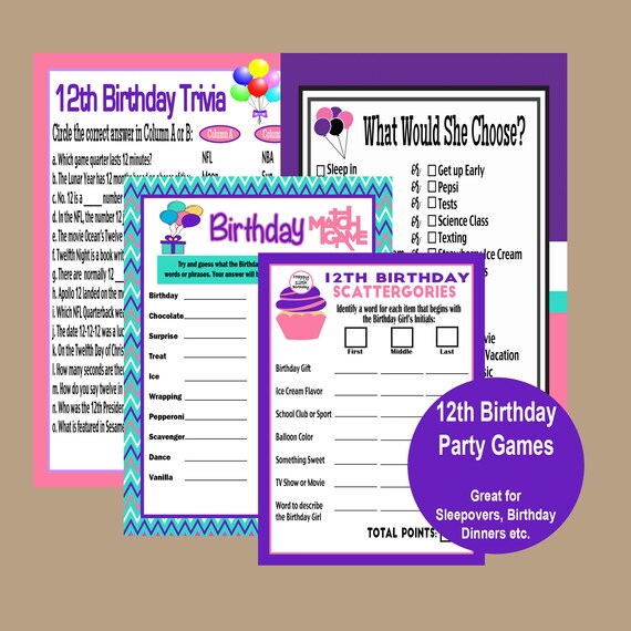12th Birthday Games Birthday Scattegories Tween Birthday | Etsy