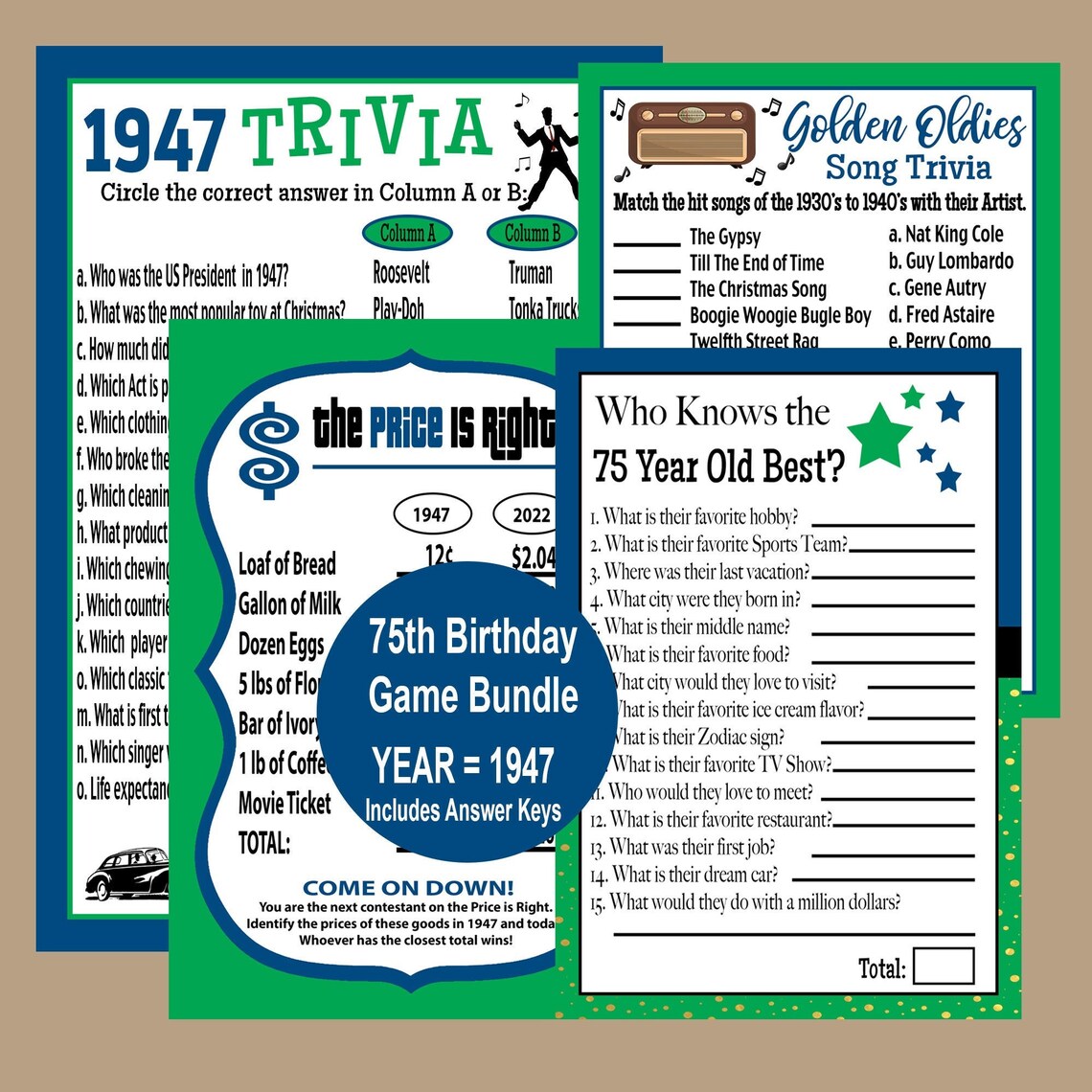 75th Birthday Party Games Price is Right 75th Adult Party - Etsy