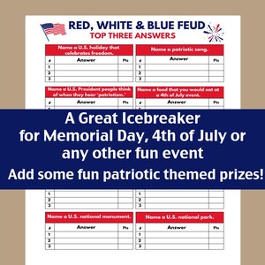 Red, White & Blue Feud Trivia Game, Patriotic Party Fun, 4th of July ...