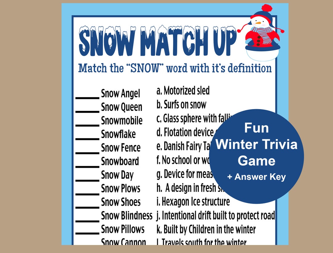 Winter Game, Wintertime Activity for Kids, Winter Snow Trivia Game ...