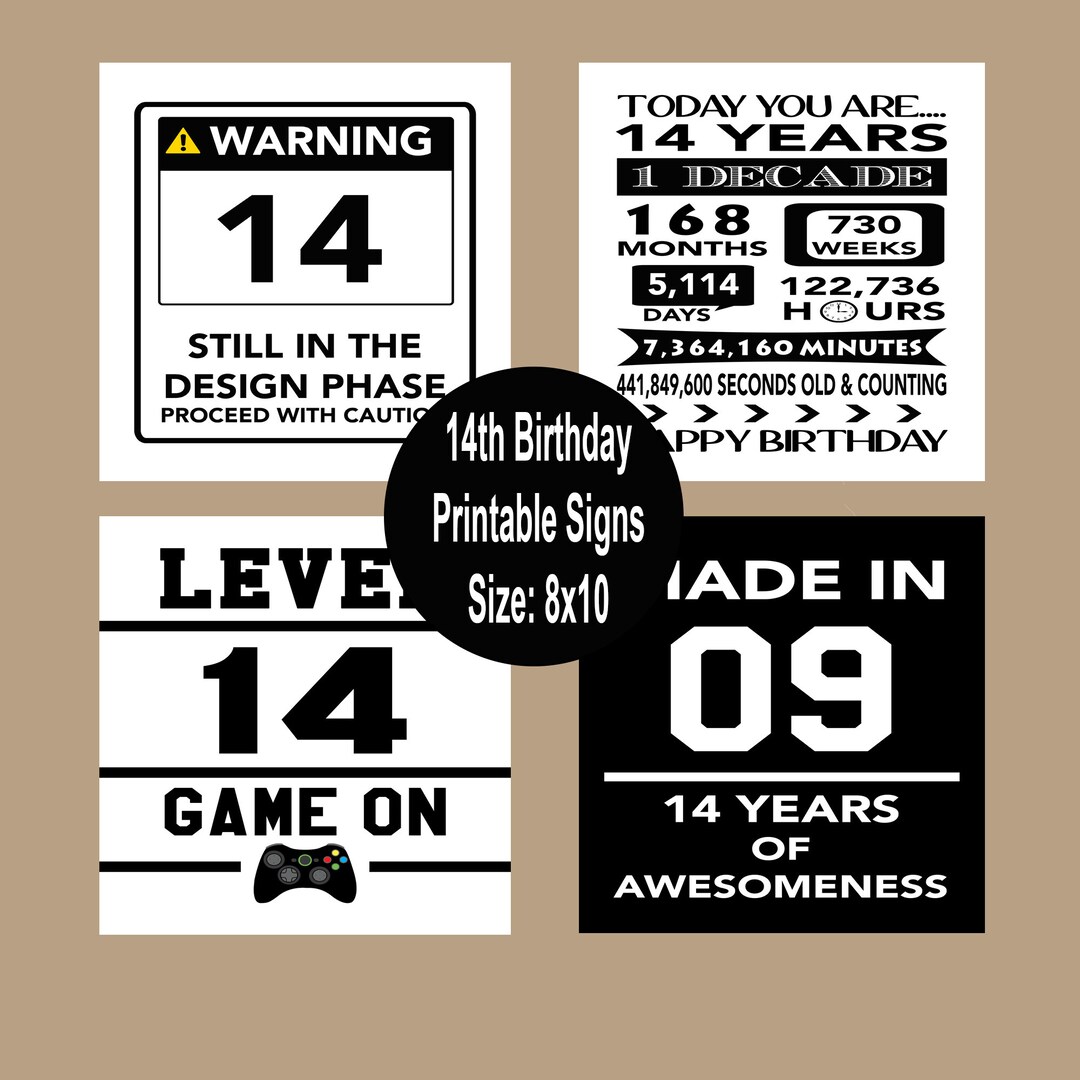 14th Birthday Signs, 14th Birthday Party Decorations, 14th Birthday ...