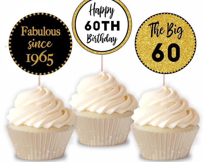His Round Cupcake Toppers | 60th Birthday | Digital Printable | 2.5 X 2 ...