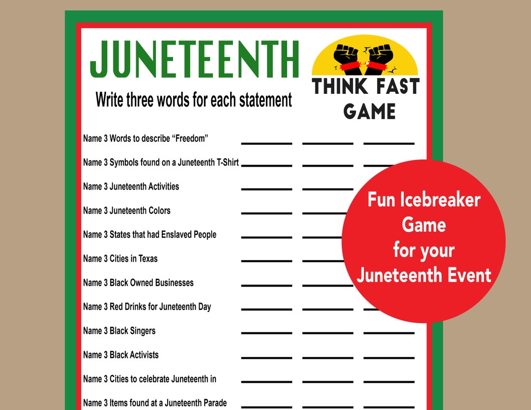 Juneteenth Game, Juneteenth Trivia Game, Juneteenth Think Fast, Seniors ...