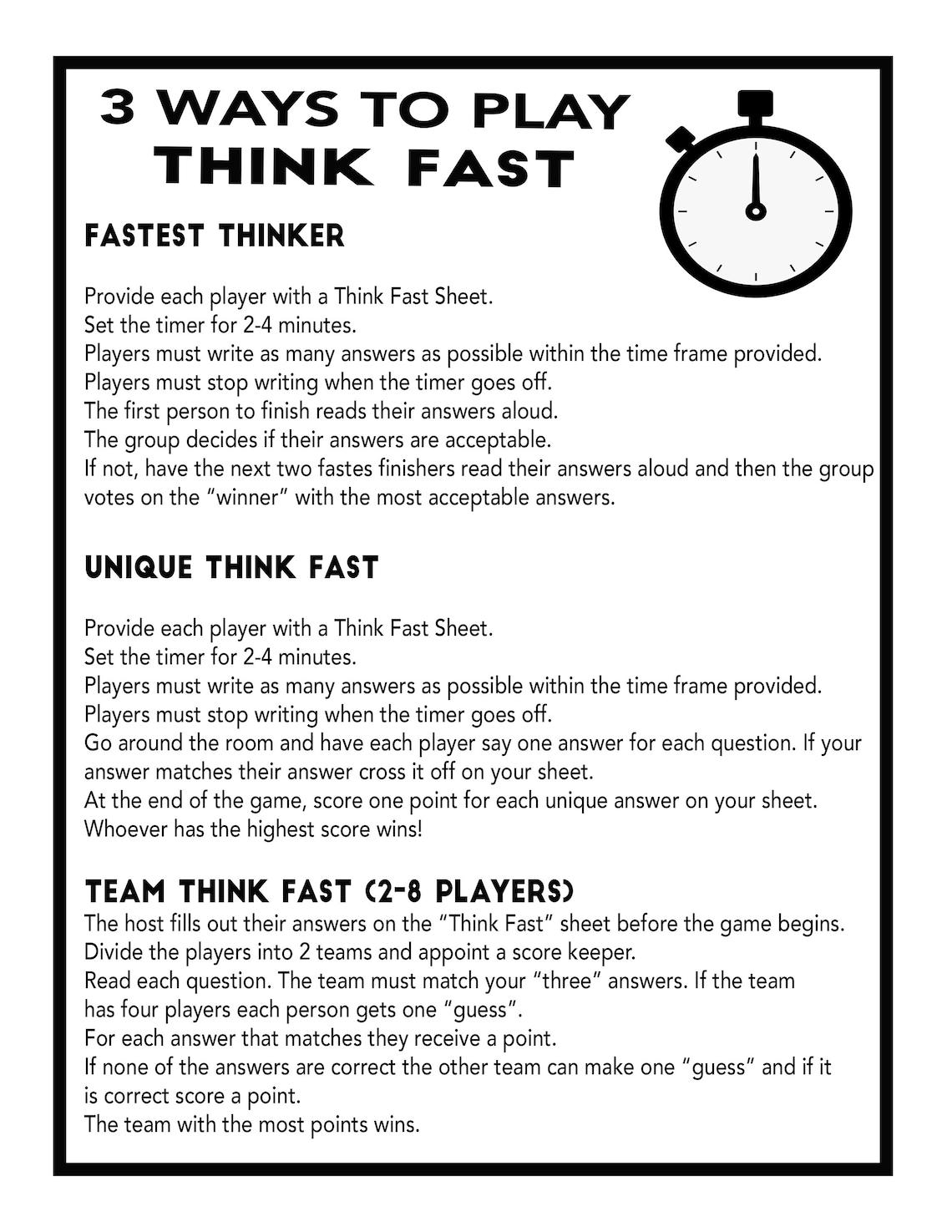 Winter Trivia Game Think Fast Game Winter Printable Games - Etsy