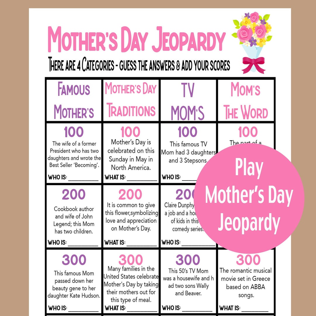 Mother's Day Jeopardy, Mother's Day Trivia, Mother's Day Tea, Mothers ...