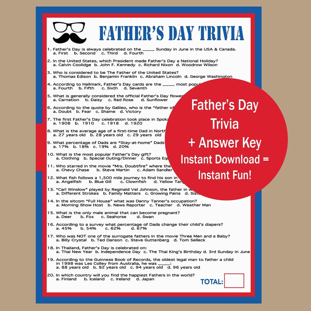 Father's Day Trivia Game, Father's Day Game, Father's Day Group Game ...