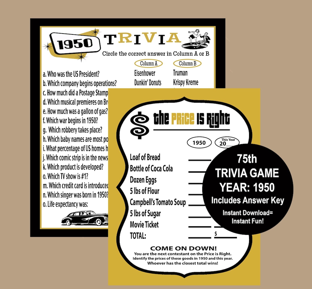 75th Birthday Games, 75th Birthday Party, 1949 Trivia Game, 1949 Price ...