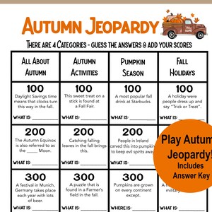 Autumn Trivia Game Autumn Jeopardy Fall Trivia Game Autumn - Etsy