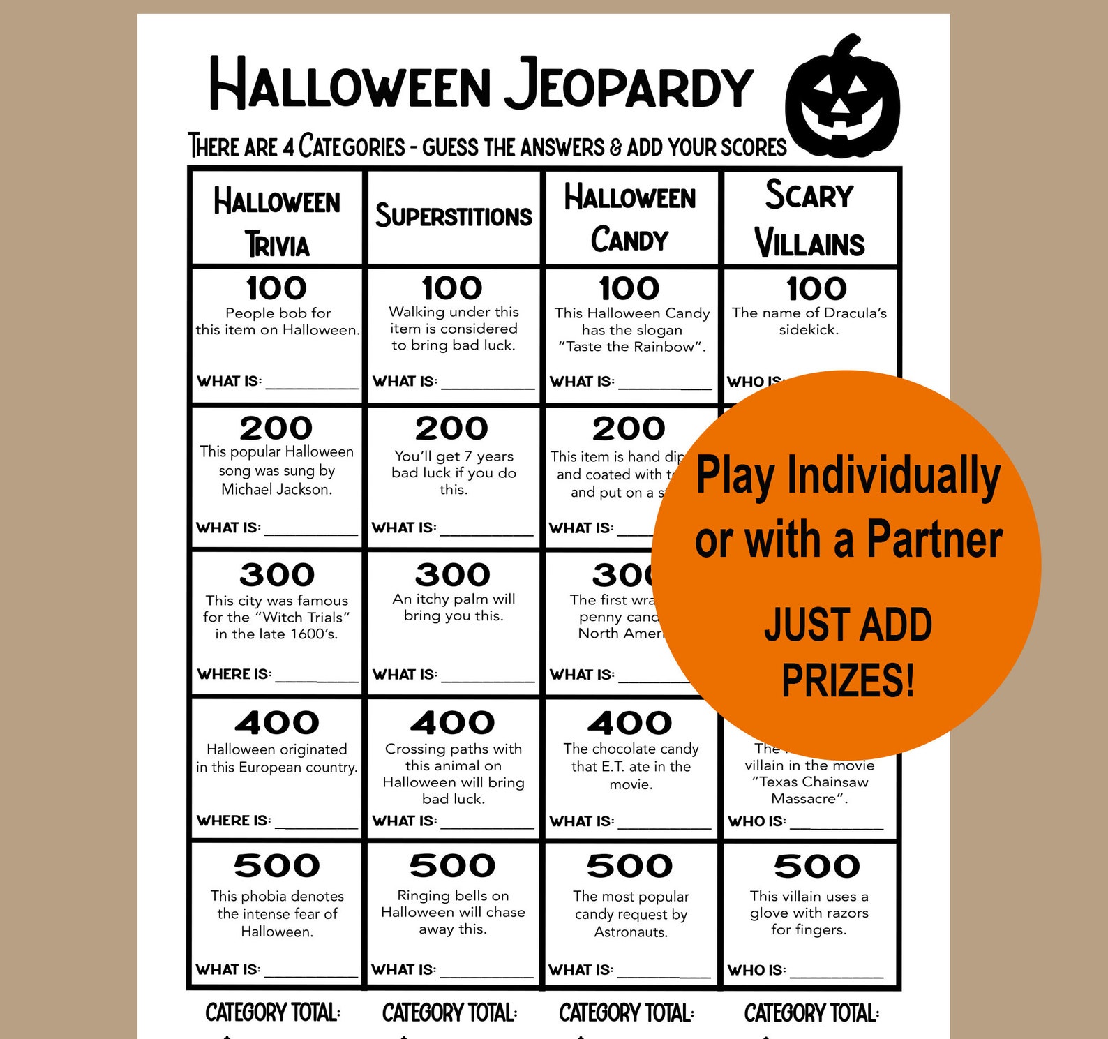 Halloween Trivia Game, Halloween Jeopardy Game, Halloween Activities ...