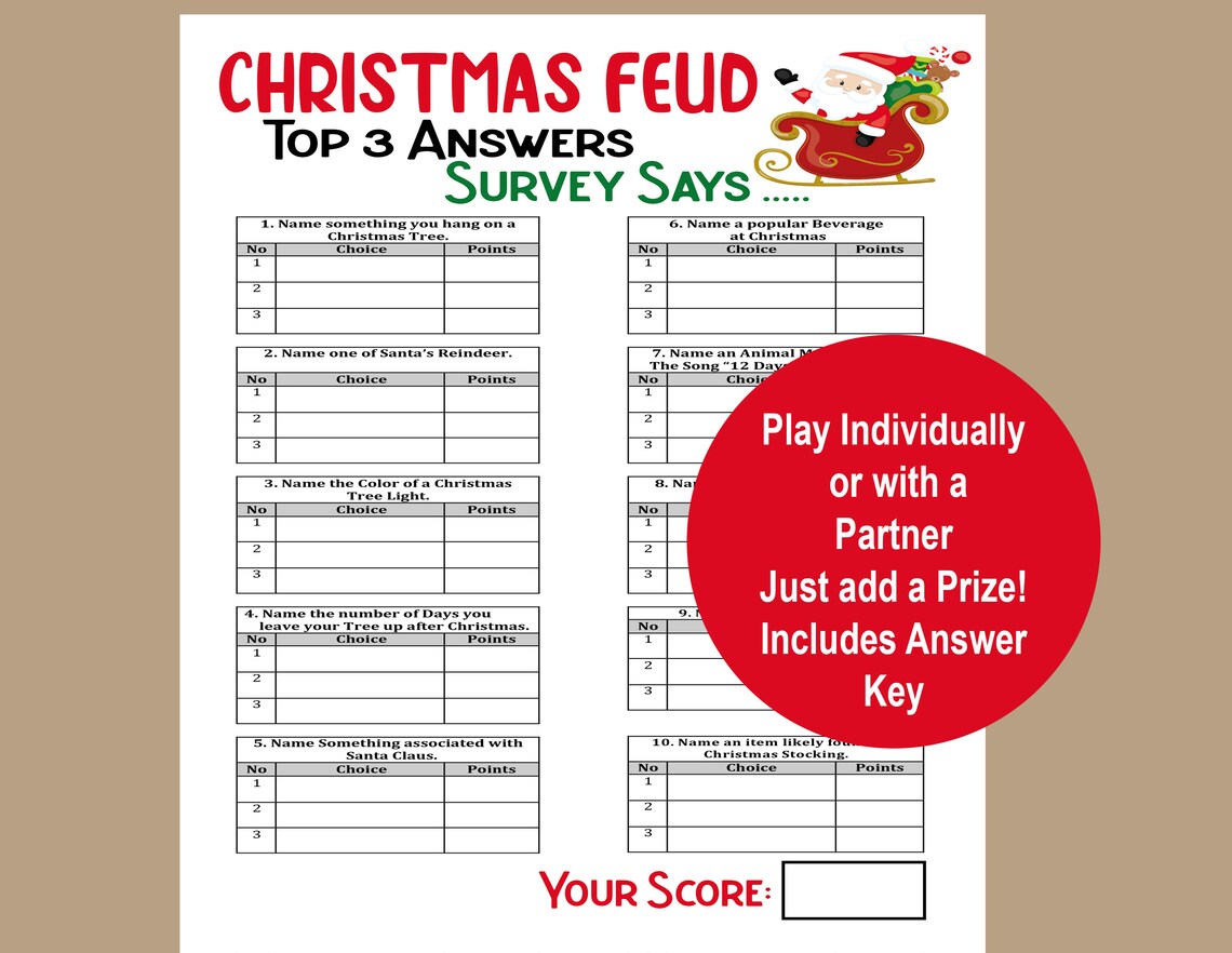Christmas Family Feud, Family Feud Game, Christmas Trivia Game ...