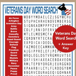 Veterans Day Word Search, Veterans Day Activity, Veterans Day Classroom ...
