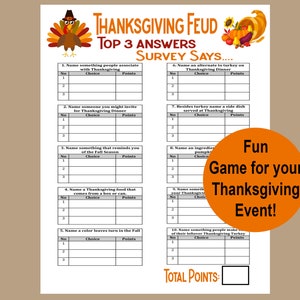 Thanksgiving Family Feud Trivia Game, Thanksgiving Trivia Game ...