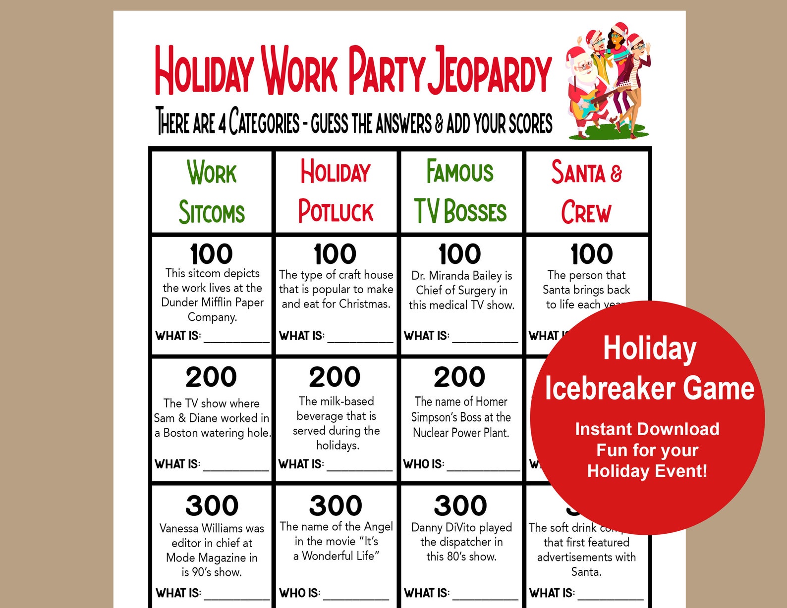 Work Jeopardy Game, Office Jeopardy Game, Holiday Party Games, Office ...