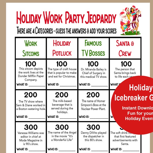 Christmas Jeopardy Printable - Etsy