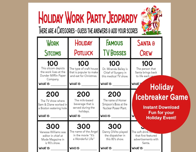 Work Jeopardy Game, Office Jeopardy Game, Holiday Party Games, Office ...