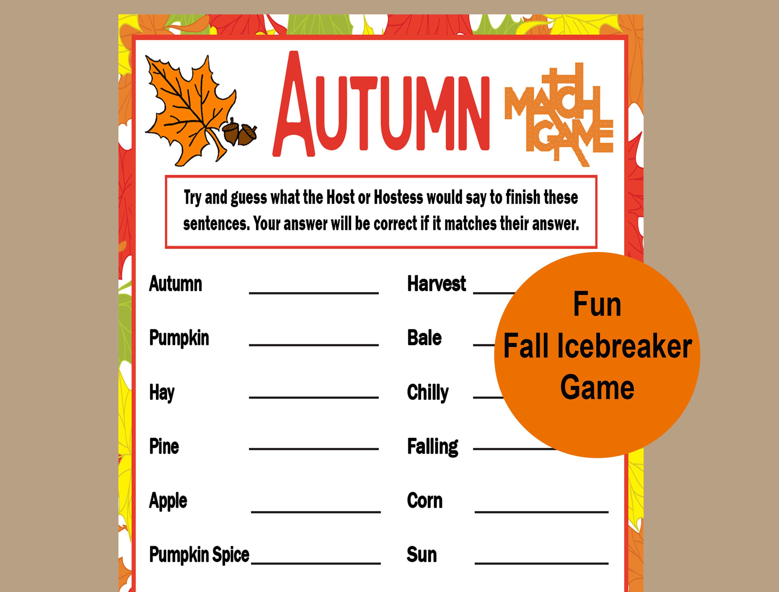 Autumn Trivia Game, Autumn Finish the Phrase Game, Fall Icebreaker Game ...