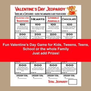 Valentine's Day Jeopardy Game for Kids, Tweens, Teens, Valentine's Day ...