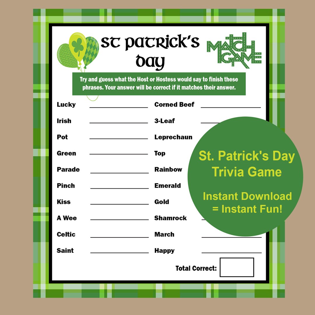 St Patricks Day Finish the Phrase Game, St Patricks Day Match Game, St ...
